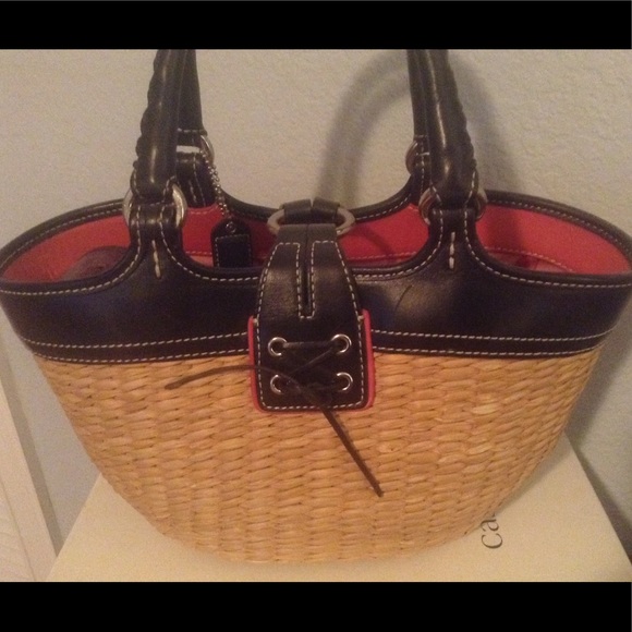 Coach | Bags | Coach Leather And Straw Bag | Poshmark
